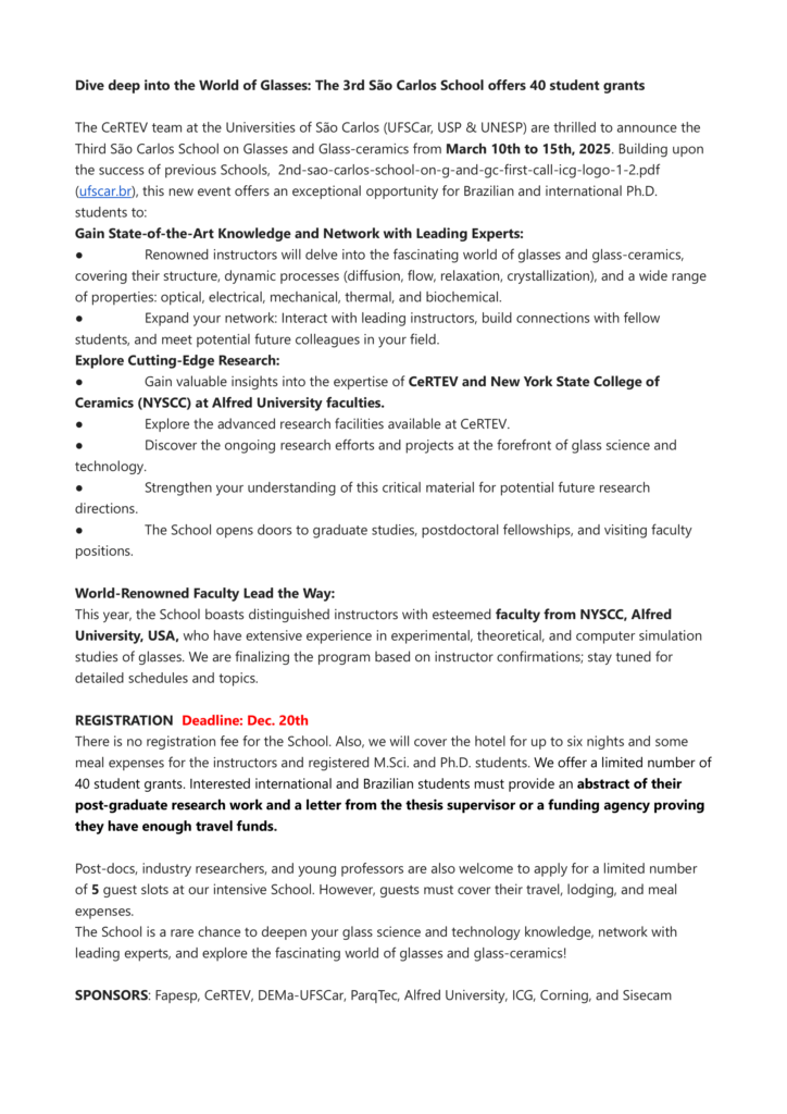 The 3rd São Carlos School – ICG | International Commission on Glass